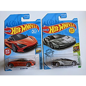 Hot Wheels HW Exotics Bundle 16 Lamborghini Centenario Roadster Silver and McLaren 720S Orange 2 Car Set