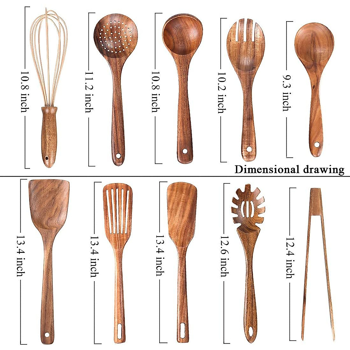 Natural Teak Wood Kitchen Utensils with Spatula and Ladle (10)