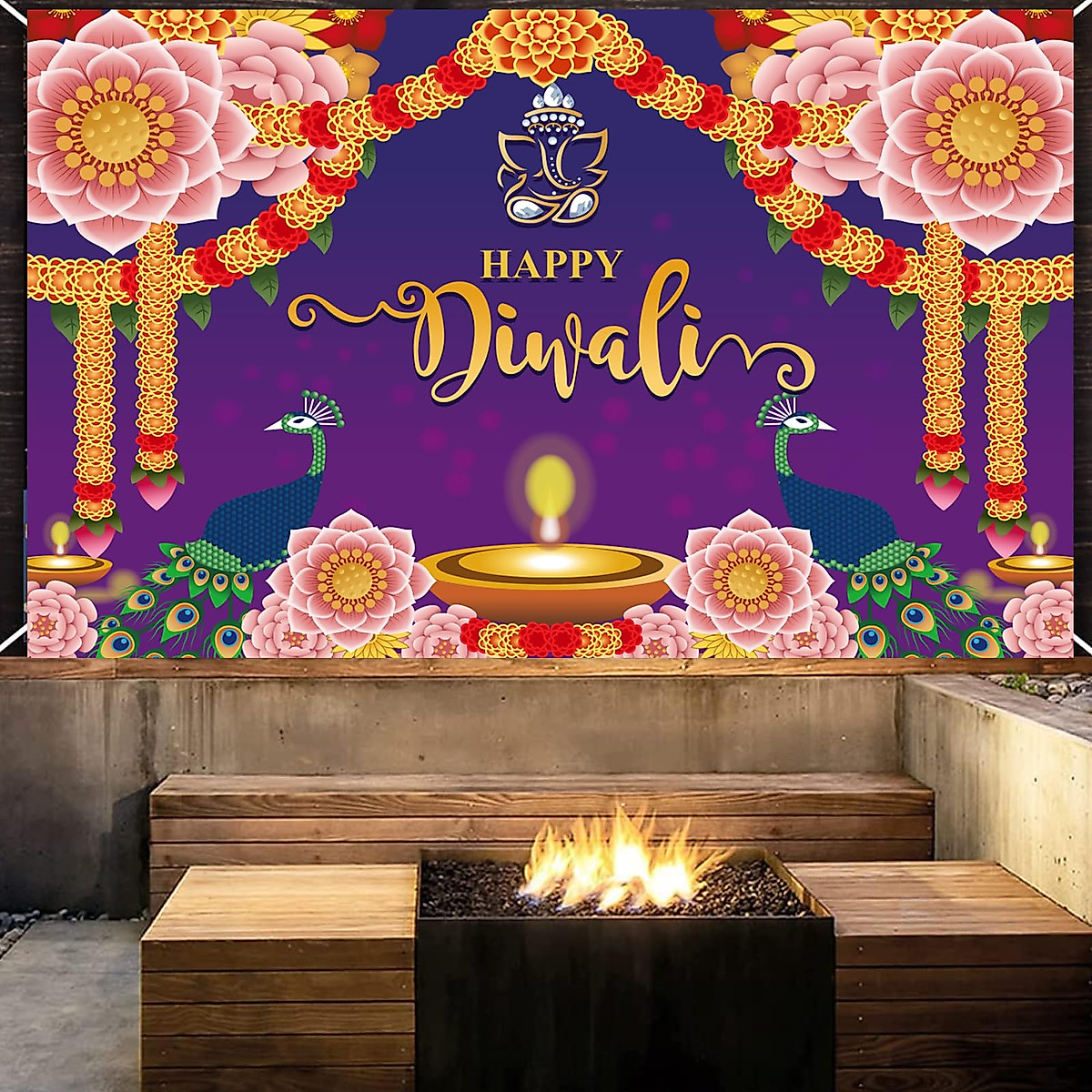 Happy Diwali Backdrop Banner Festival of Lights Diwali Decorations Party Supplies, Deepavali Background Banner for Photo Backdrop