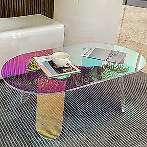 Nalwort Acrylic Coffee Table, Colorful Round Side Table, Iridescent Clear End Table for Living Room Bedroom, 37.4" L x 19.7" W x 13.8" H