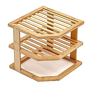 Trademark Innovations Bamboo Kitchen Counter Corner Shelf 3 Tier Plate Rack