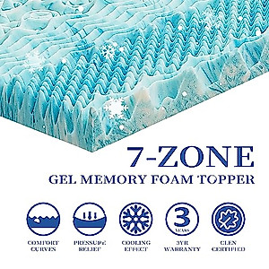 DQZ 2 Inch Queen Mattress Topper 7-Zone Memory Foam Mattress Topper - Cooling Gel Foam Mattress - Upgraded Soft Mattress Pad - Ergonomics Mattress Pad - CertiPUR-US and Oeko-TEX Certification