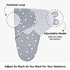 ikads Baby Swaddle 0-3 Months 100% Cotton Swaddles for Newborns - Small/Medium 3-Pack Wearable Baby Wrap Swaddle Blanket with Adjustable Hooks & Loop - Easy to Use Sleep Sack (Grey)