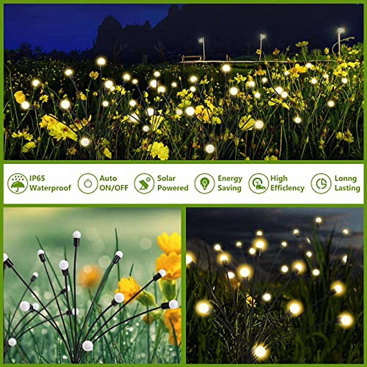 Solar Garden Lights 10LED - New Upgraded Solar Swaying Light, Sway by Wind, Ip65 Waterproof Solar Outdoor Light,Super Bright Light Bulb & High Flexibility Iron Wire, Yard Patio Pathway Decoration