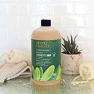 Desert Essence Thoroughly Clean Face Wash Original Deep Cleansing Formula with Tea Tree, Castile Soap & Coconut Oil - Gently Removes Oil & Impurities For Radiant, Revitalized, Smooth Skin - 32oz