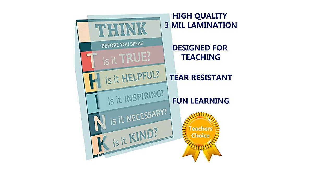 Think Before You Speak Motivational Classroom Poster - Rainbow Colors