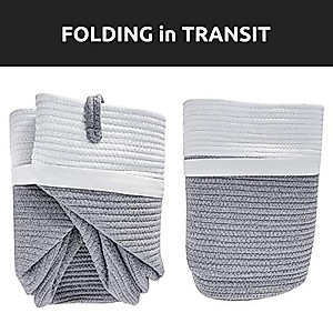 YOUDENOVA Cotton Rope Woven Laundry Basket, 70L Large Dirty Clothes Hamper with Handles for Bedroom, Bathroom, Nursery (Grey & White)