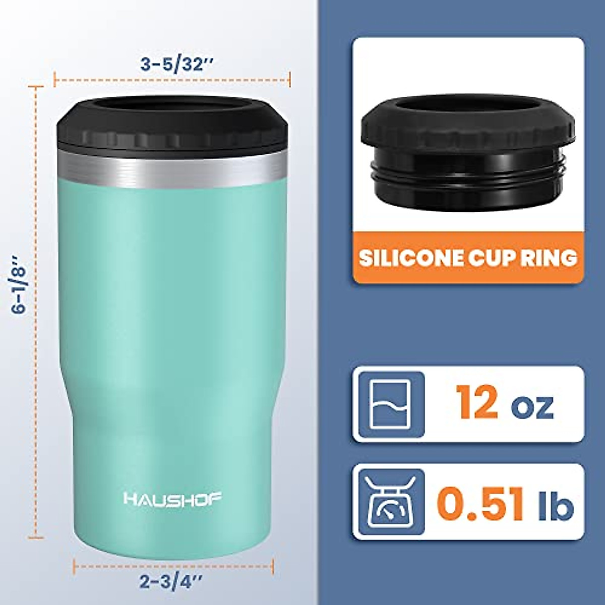 HAUSHOF 12 oz Can Cooler, 4 in 1 Insulated Stainless Steel Can Insulator, Fits for 12 oz Standard Can|12 oz Slim Can|12 oz Beer Bottle, Perfect for Camping, Beach, Picnic
