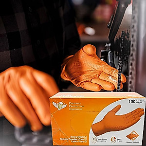 S&G Orange Nitrile Gloves | 100 Pcs | XL | Disposable Latex-Free 8Mil Thick Heavy Duty Powder-Free for Mechanics, Industrial