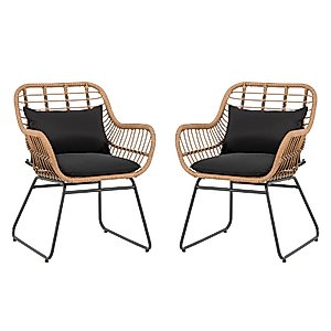 Verano Garden Patio Dining Chair Set of 2, Outdoor Wicker Seating Set with Soft Cushions for Indoor & Outdoor Use, Modern Wicker Dining Chairs for Backyard