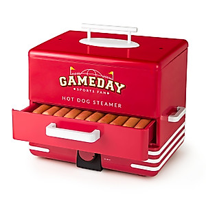Nostalgia, Game Day Hot Dog Steamer and Bun Warmer, Fits 20 Dogs and 8 Buns, Steams Pot Stickers, Veggies, Potatoes, and Other Appetizers or Toppings