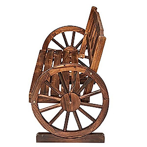 KINTNESS Patio Garden Wooden Wagon Wheel Bench 2-Person Outdoor Wagon Wheel Bench Outdoor Furniture Decor