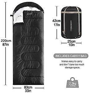 ASHOMELI Camping Sleeping Bag - 4 Season Warm & Cool Weather - Summer, Spring, Fall, Winter, Lightweight, Waterproof Sleeping Bags for Adults & Kids - Camping, Traveling, Indoors and Outdoors