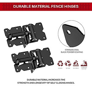 Self Closing Gate Hinges-Usumairu Heavy Duty Gate Hinges for Wooden Vinyl PVC Fence,90 Degree Adjustable Hinges Outdoor,Gate Hardware Kit with 28 Durable Screws and Swing Adjuster Tool-Black
