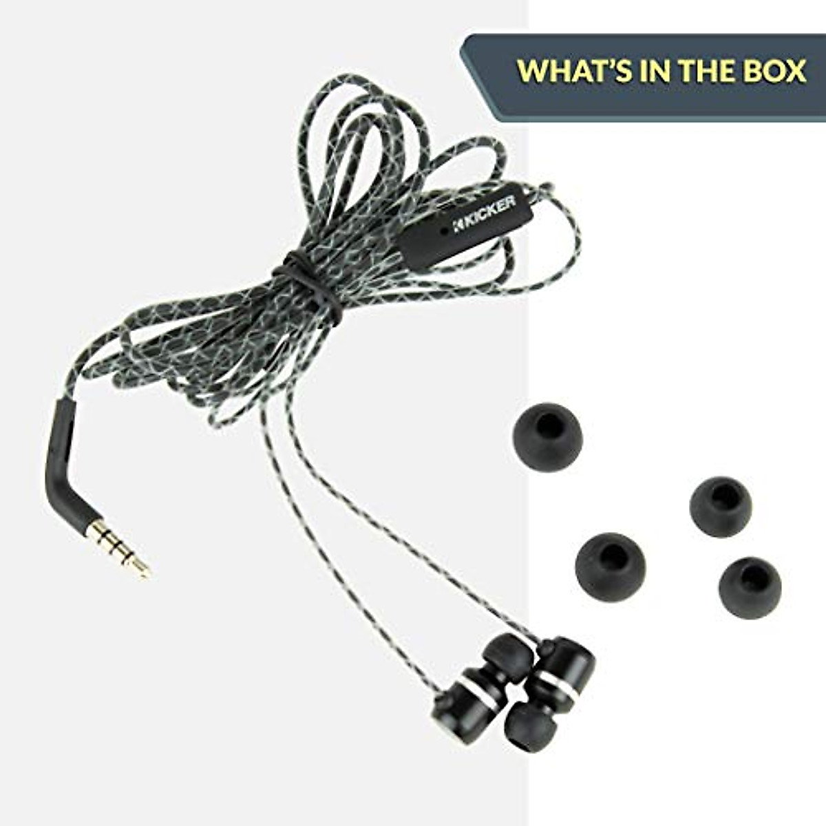 KICKER Microfit 46EB94 Wired Earbuds | in-Ear Noise-Isolating Earphones Silicone Ear Tips 3 Sizes | in-Line Mic and Multi-Function Button | Clear Crisp Treble