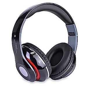 Altatac Bluetooth Rechargeable Over Ear Headset Foldable Wireless Wired Headphones with Memory Card Slot Built-in FM Tuner Microphone Audio Cable for Phone TV Computer MP3 Player - Black