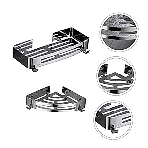 PRETYZOOM 2pcs Corner Shelf Bathroom Storage Cabinet Living Room Wall Shelf Corner Shower Basket Wall Bathroom Shelf Wall Floating Shelves Shower Shelf with Hooks Silver Stainless Steel