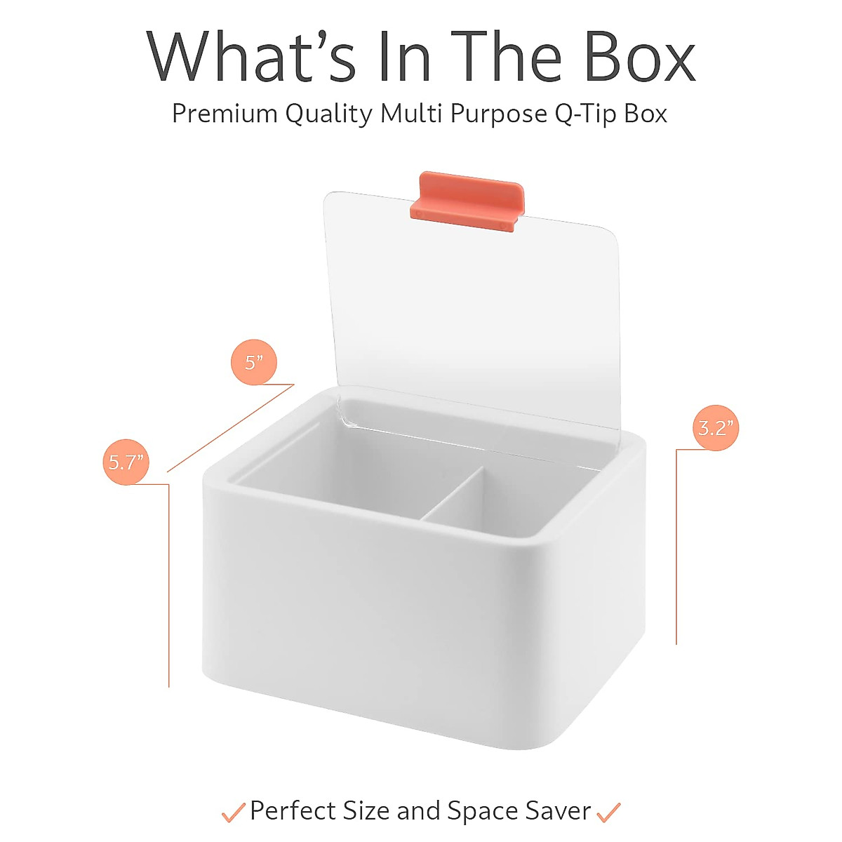 HOMEQUIP bathroom organizer Cotton Pad & Q Tip Storage with Lid – White Quip Dispenser Box with 2 Sections for Cotton Swab Balls, Makeup Sponge, Tooth Pick, Hair Accessories & Much More