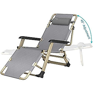 SikrEa Office Desk Chair Recliner Outdoor Garden Foldable Home Office Chair Lounger with Headrest, Deck Chairs Loungers for 550 Lb Capacity of Beach Camping - Gray