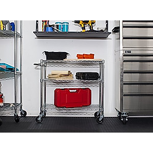 TRINITY EcoStorage Heavy Duty 3 Tier Rolling Cart for Kitchen Organization, Garage Storage, Commercial and Industrial Use, NSF Certified, 800 Pound Capacity, 40.25” by 36” by 18”, Chrome