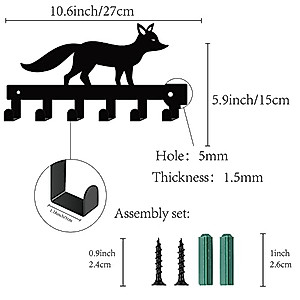GORGECRAFT Black Key Holder Cast Iron Wall Hanger Coat Rack Wall Mounted Multi-Purpose Fox Shaped Home Decorative with 6 Hooks for Pet Leash Jewelry Keys Hat Backpack Clothes Umbrella Organizer