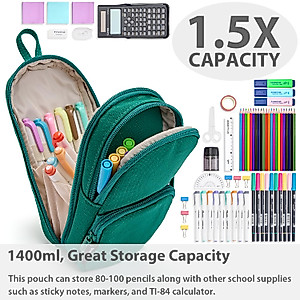 SPACEMATE Cute Pencil Case Pouch Bag School Supplies for Girls and Boys, Heavy Duty Canvas Aesthetic Pen Case, Large Big Capacity Zipper Stationery Bag, Green, 1400ml