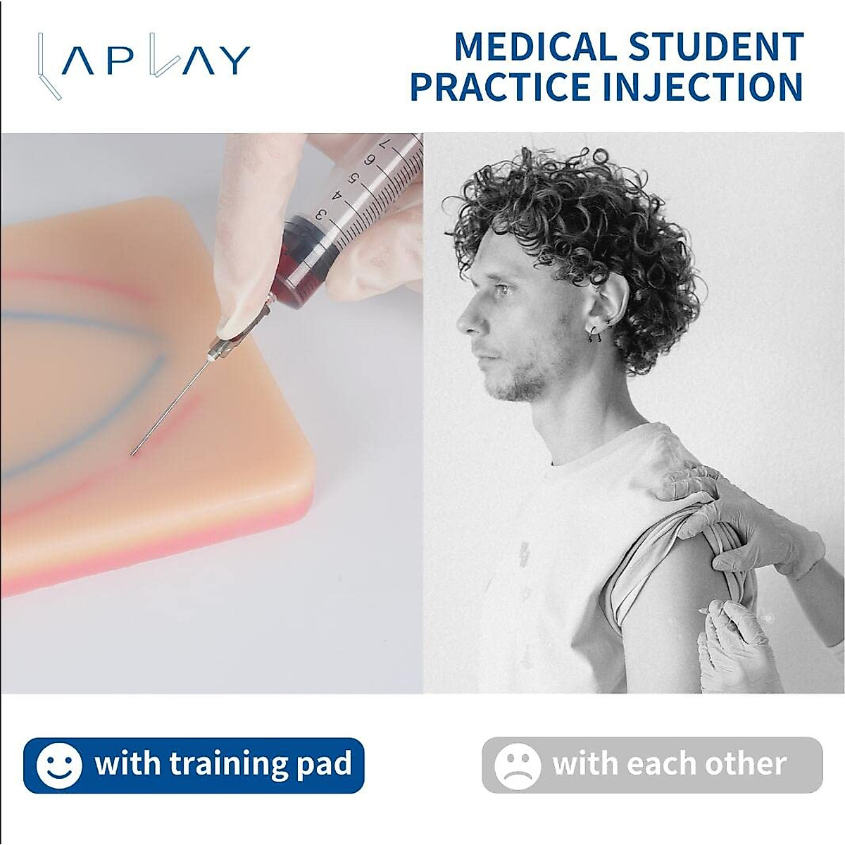 LAPLAY IV Injection Training Pad Model, 4 Veins Imbedded 3 Skin Layers, Reusable and Durable for Doctors, Nurses, Veterinarians Practice ​Injection