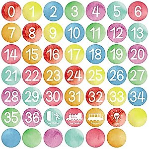48PCS Watercolor Numbers Stickers Classroom Decorations Colorful Mini Dots Number Spot Markers Stickers Watercolor Classroom Labels Accents Cutouts for Preschool Elementary School Floor Decoration