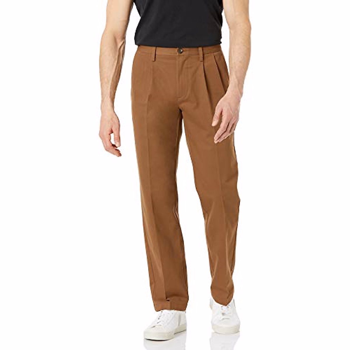 Amazon Essentials Men's Classic-Fit Wrinkle-Resistant Pleated Chino Pant (Available in Big & Tall), Dark Khaki Brown, 42W x 34L