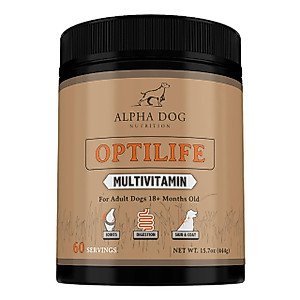 OptiLife Multivitamin for Adult Dogs - Contains Probiotics, Allergy Support, Joint Support, Muscle Recovery, and Skin & Coat Support - Powder Supplement (60 Servings)