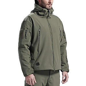 FREE SOLDIER Men's Outdoor Waterproof Soft Shell Hooded Military Tactical Jacket (Green Medium/US)