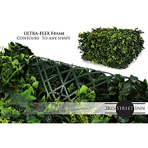 3rd Street Inn Greenery Panel - Artificial Hedge Wall - Fake Plant Wall Backdrop - Privacy Screen - Interlocking Panels - Indoor Outdoor Décor (12, English Garden)