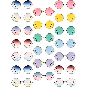 Blulu 20 Pairs Round Hippies Sunglasses John 60's Style Circle Colored Glasses