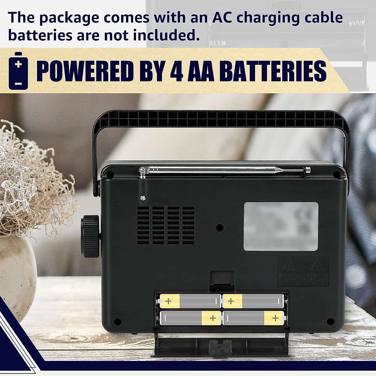 Retekess TR633 AM FM Radios with Best Reception, Portable Radio Plug in Wall, External Antenna Jack, Battery Operated Radio by 4 AA Batteries Or AC Power for Senior, Home