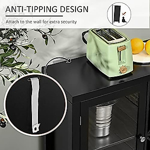 HOMCOM Sideboard Buffet Cabinet with Removable Wine Rack, Tempered Glass Door and Adjustable Shelves, Coffee Bar Cabinet for Living Room, Kitchen, Entryway, Black