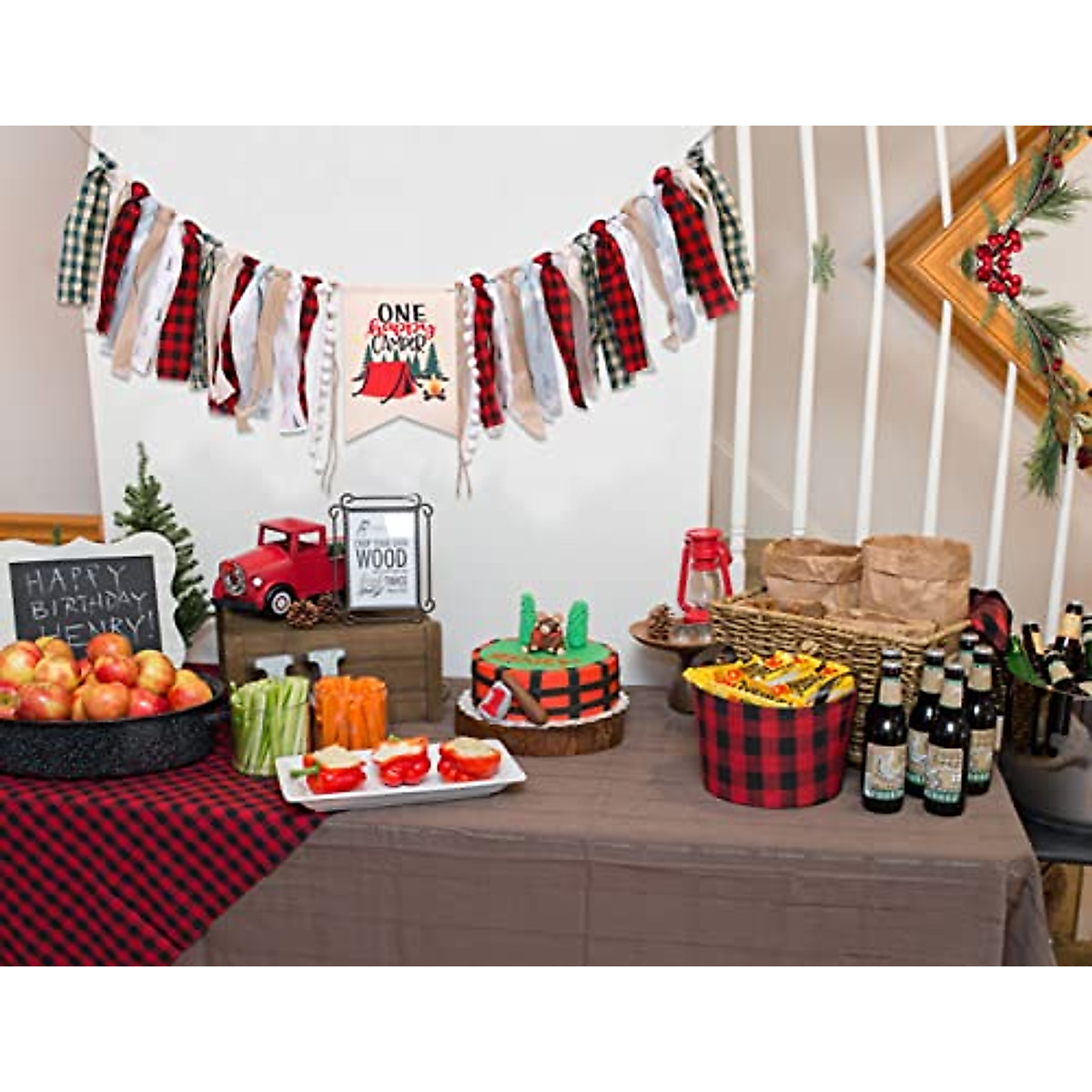 One Happy Camper Banner For 1st Birthday - Buffalo Plaid Highchair, Camping High Chair Banner, Wild One Banner, Woodland Banner, Lumberjack Banner, Buffalo Plaid Highchair Banner