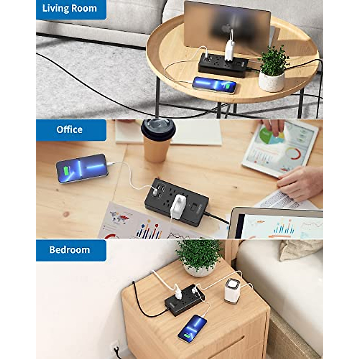2 Prong Power Strip with Flat Rotating Plug, NTONPOWER 10ft Extension Cord Surge Protector, 4 Outlets 4 USB, 2 Prong to 3 Prong Outlet Adapter, 1700 Joules, Overload Protection for Non-Grounded Outlet