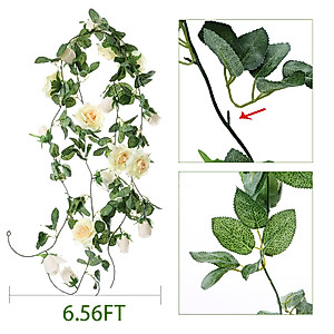 Felice Arts 2 Pack Champagne Rose Garland 13 FT Fake Flower Garland for Wedding Table Arrangement DIY Flower Wreath Decor