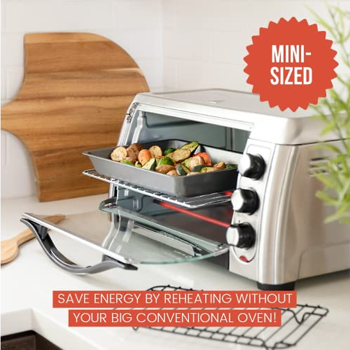 Chef Pomodoro Nonstick Carbon Steel Small Roasting Pan Roaster with Flat Rack, Grey, Bakeware Toaster Oven Countertop Oven Baking, Single Serving (Mini)