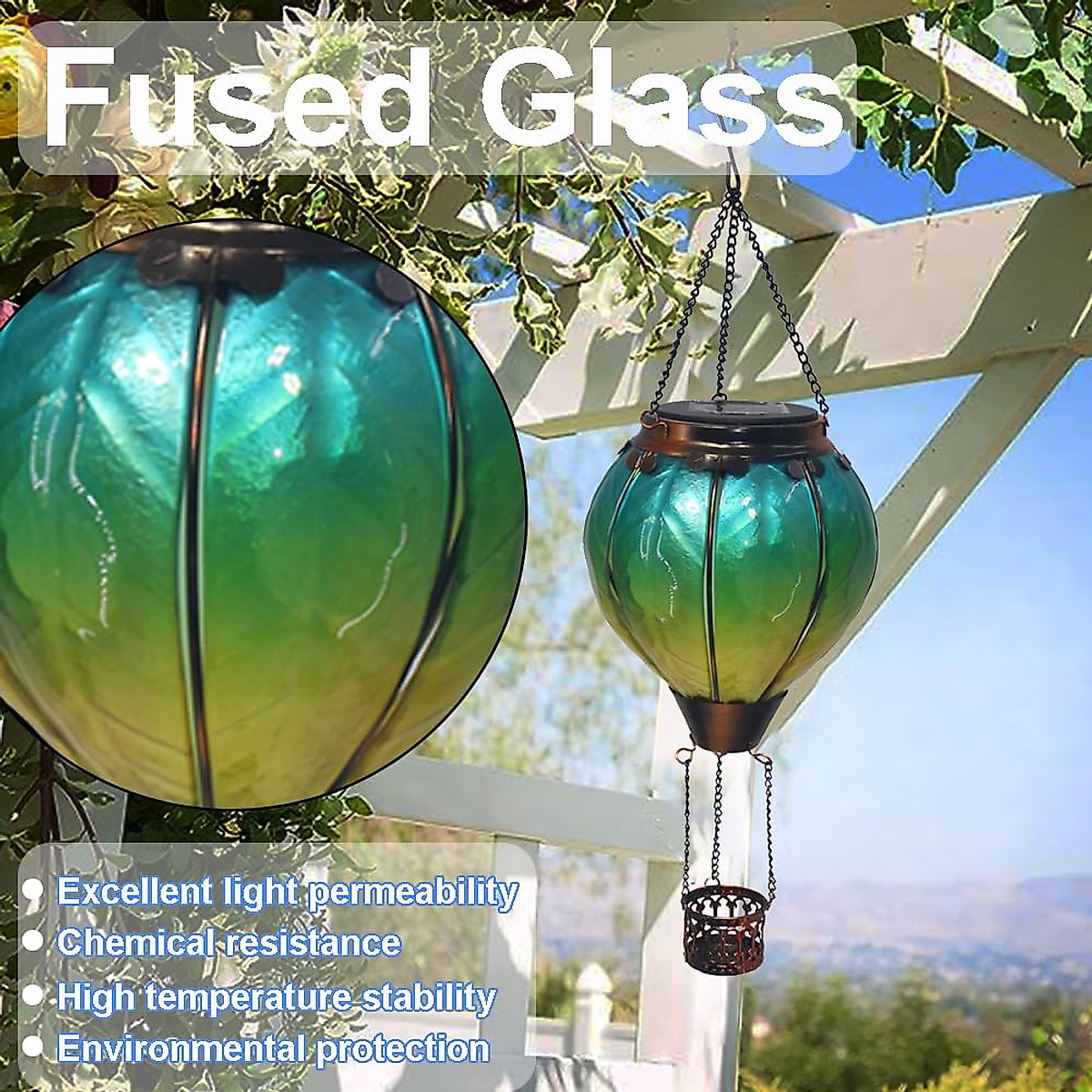 OUISJYER Hot Air Balloon Solar Lantern with Flickering Flame Hanging Solar Lanterns Outdoor Lights Waterproof Lanterns Decorative Garden Patio Yard Party Decor Green