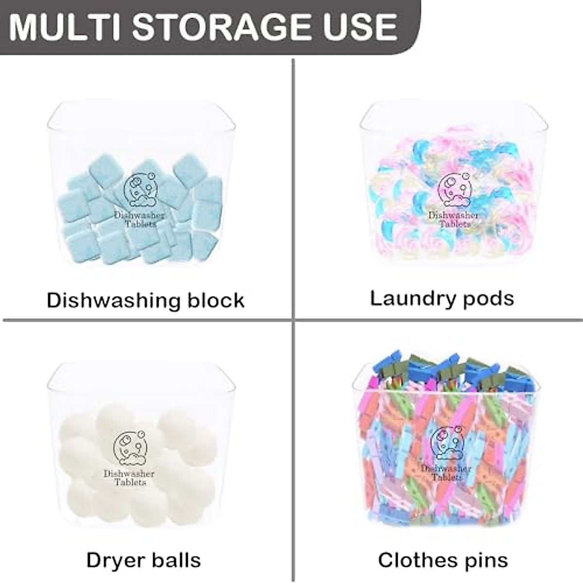 Xbopetda Laundry Pods Container Dishwasher Pods Holder, Acrylic Laundry Powder Detergent Dispenser Dishwasher Tablets Container, Sealing Lid and Scoop, Kitchen Storage Laundry Room Organizer - Clear