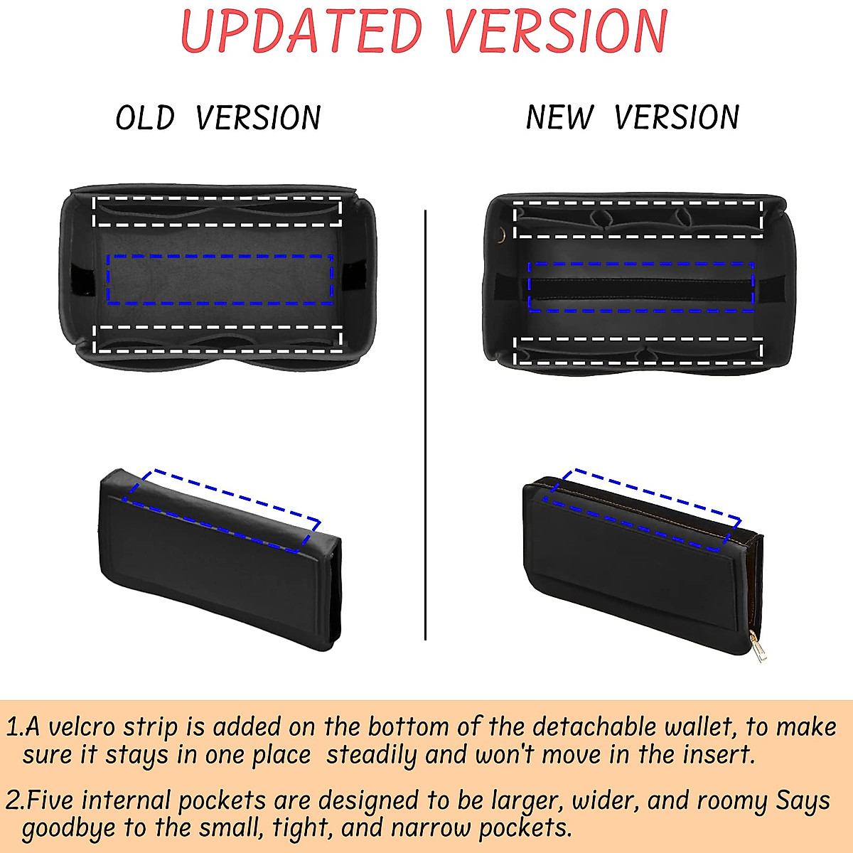 DailyPlus Purse Organizer Insert with Zipper Felt Bag Organizer Handbag Organizer Insert Bag in Bag Organizer with Key Chain for Tote Purse Bag Black Small