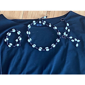 White Pearl on Black Leather Cord Necklace, Bracelet, Earring Set