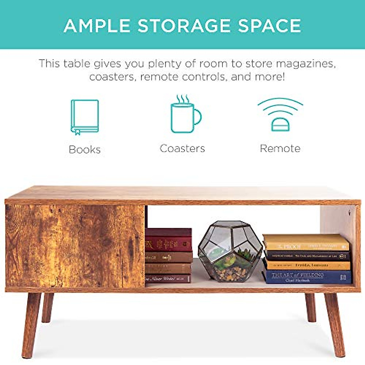 Best Choice Products Wooden Mid-Century Modern Coffee Table, Accent Furniture for Living Room, Indoor, Home Décor w/Open Storage Shelf, Wood Grain Finish - Brown