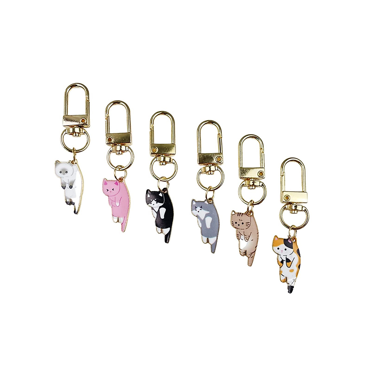 COLORFUL BLING 2-6PCS Cute Cat Keychain Funny Cartoon Kitten Kawaii Aesthetic Keyring Birthday Gifts for Animals Cat Lover-Set