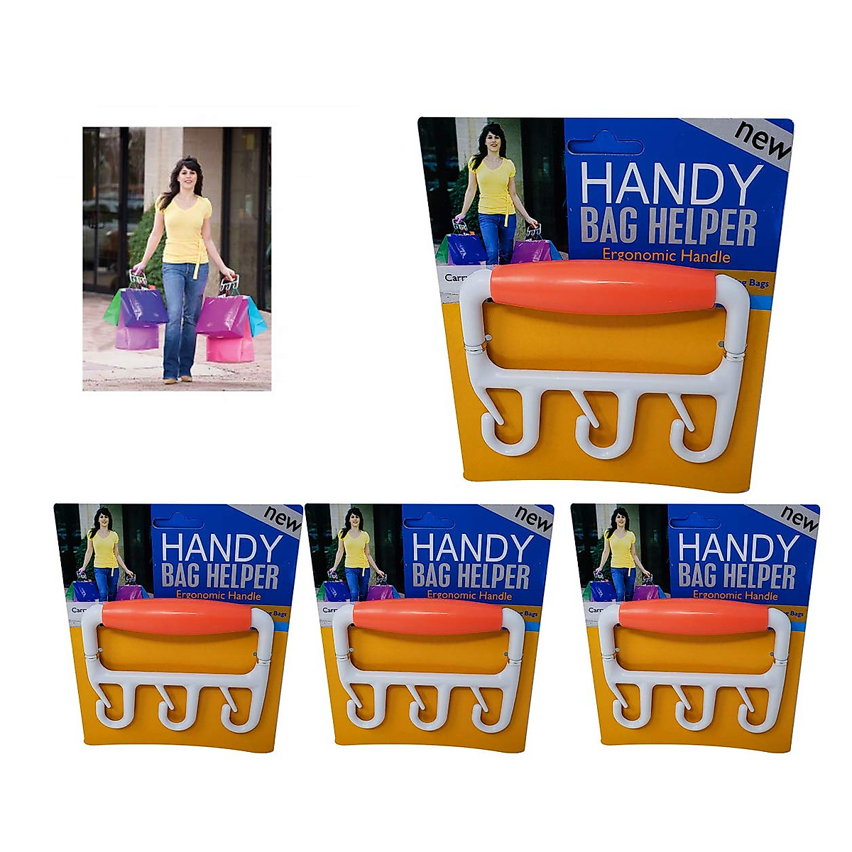 Grocery Bags Ergonomic Handle | Carrier Helper Grip Multiple Shopping Bag 3 Each Holder ( 4 Pack)
