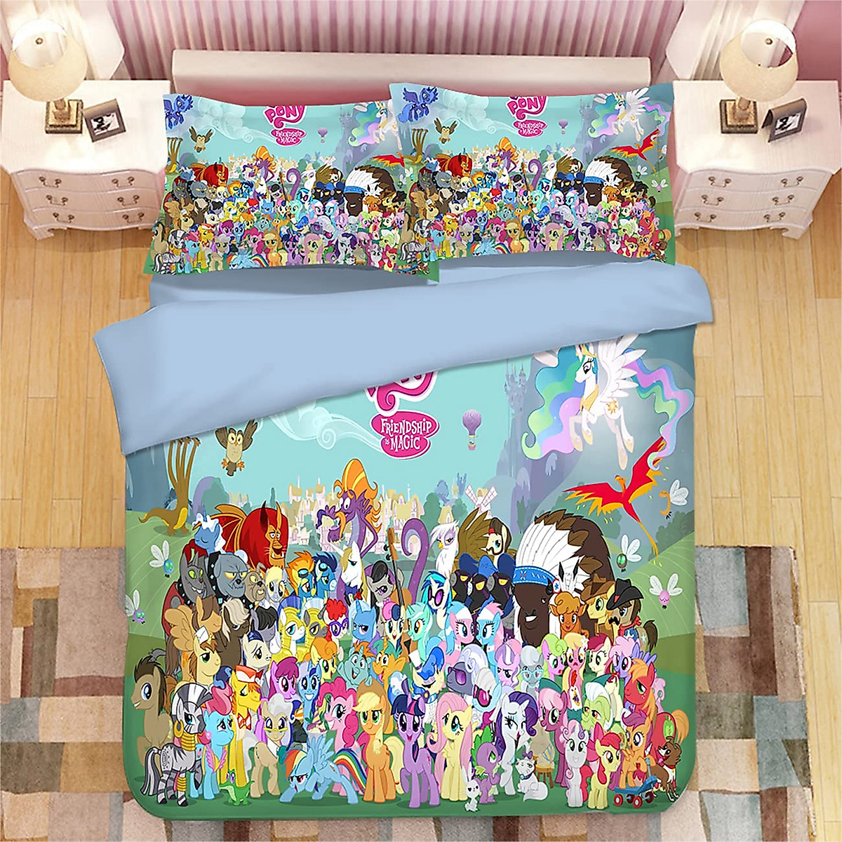 NICRX Catoon Pony Duvet Cover 3 Pieces Bedding Set Microfiber Cute 3D Modern Ultra Soft (1 Duvet Cover 2 Pillowcases)