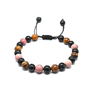 Taurus Zodiac Crystal Bracelet - Rhodonite Mariyam Jasper Black Tourmaline Birthstone Bracelets Women Men Healing Calming Anxiety Stress Relief Gifts (Adjustable)