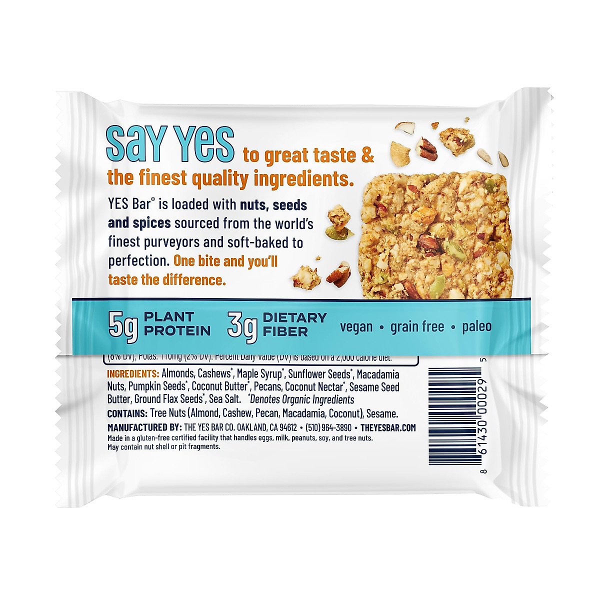 YES Bar – Salted Maple Pecan – Plant Based Protein, Decadent Snack Bar – Vegan, Paleo, Gluten Free, Dairy Free, Low Sugar, Healthy Snack, Breakfast, Low Carb, Keto Friendly (6 Count)