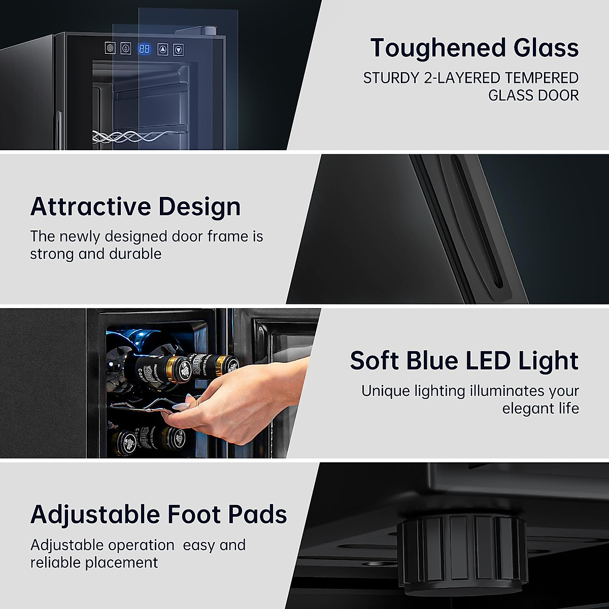 KingChii 6 Bottle Thermoelectric Wine Cooler Refrigerator Advanced Cooling Technology, Stainless Steel & Tempered Glass For Red Wine, Champagne for Home, Kitchen, or Office